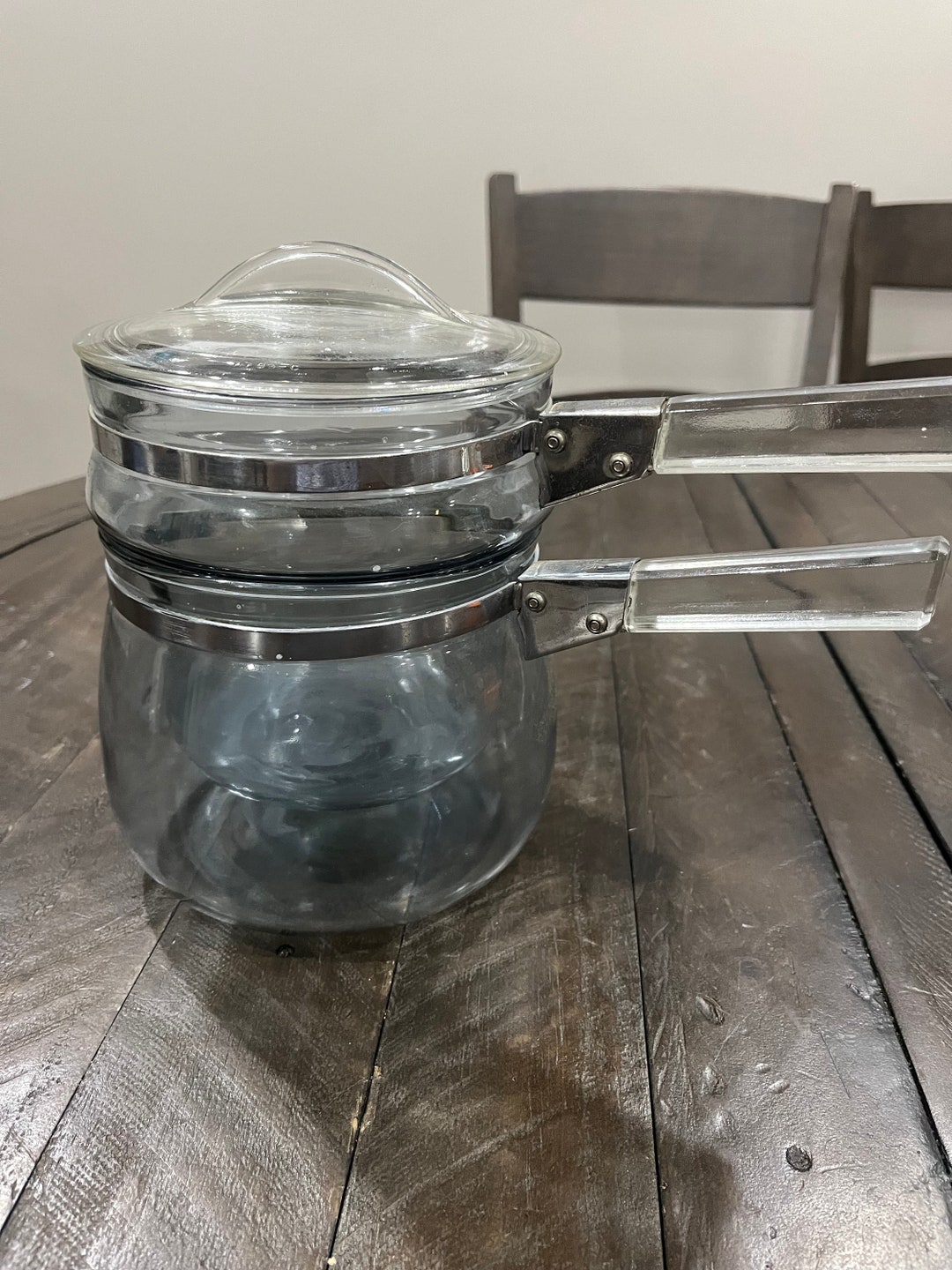 Pyrex Flameware Blue Tint Glass Double Boiler Saucepan Set 6762 3 Piece ...