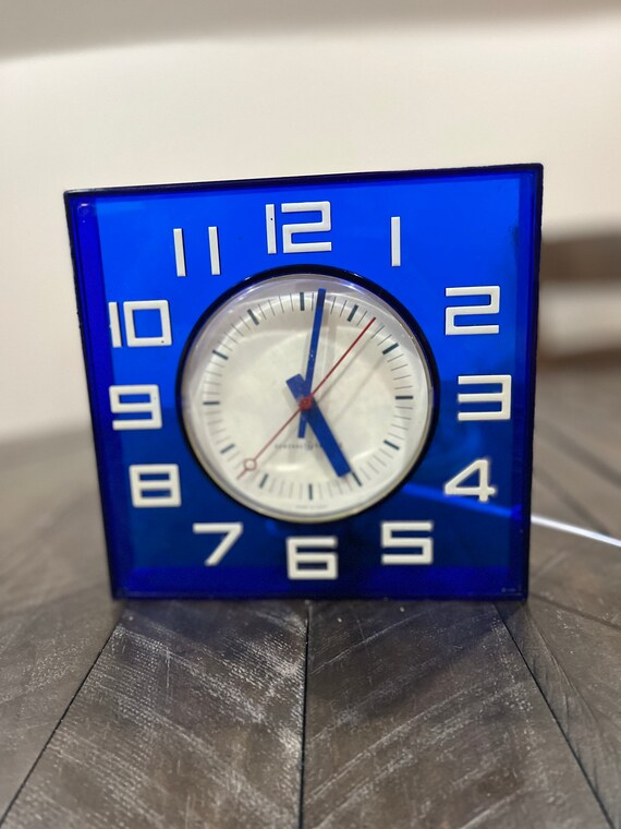 Vintage Lucite Cobalt Blue Wall Clock General Electric Square - Etsy