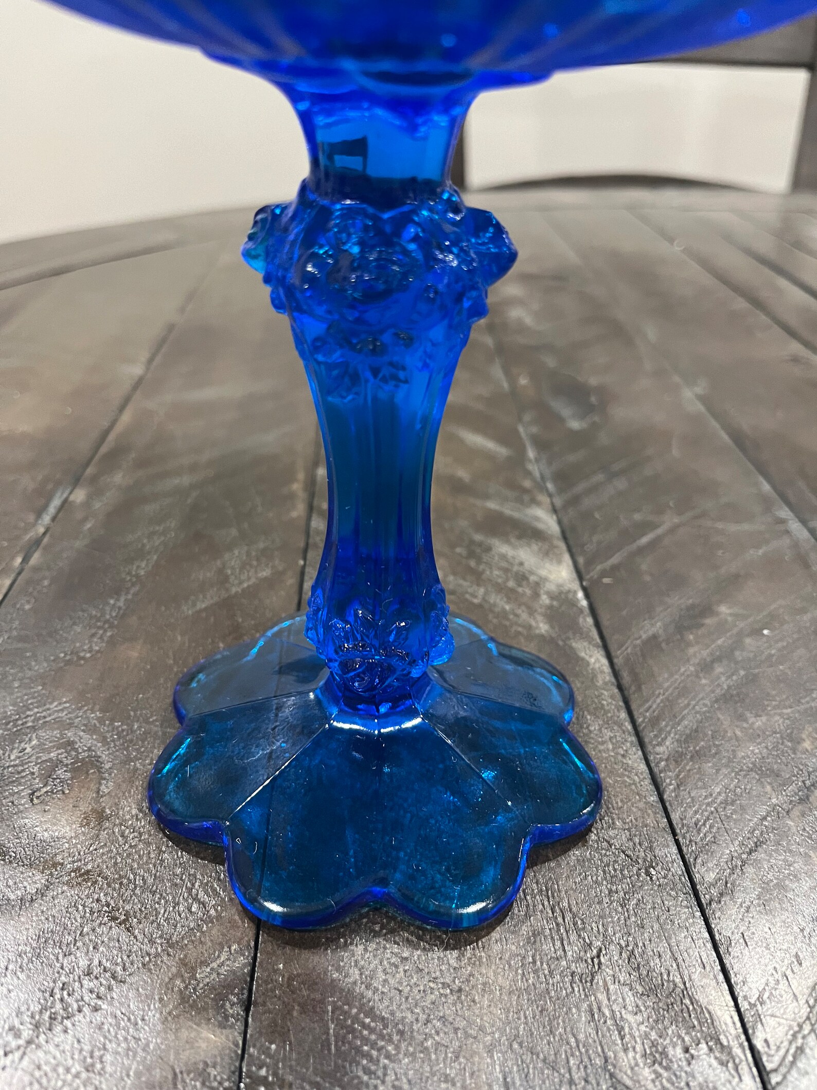 Vintage Fenton Colonial Blue Glass Compote Cabbage Rose Pedestal Candy ...