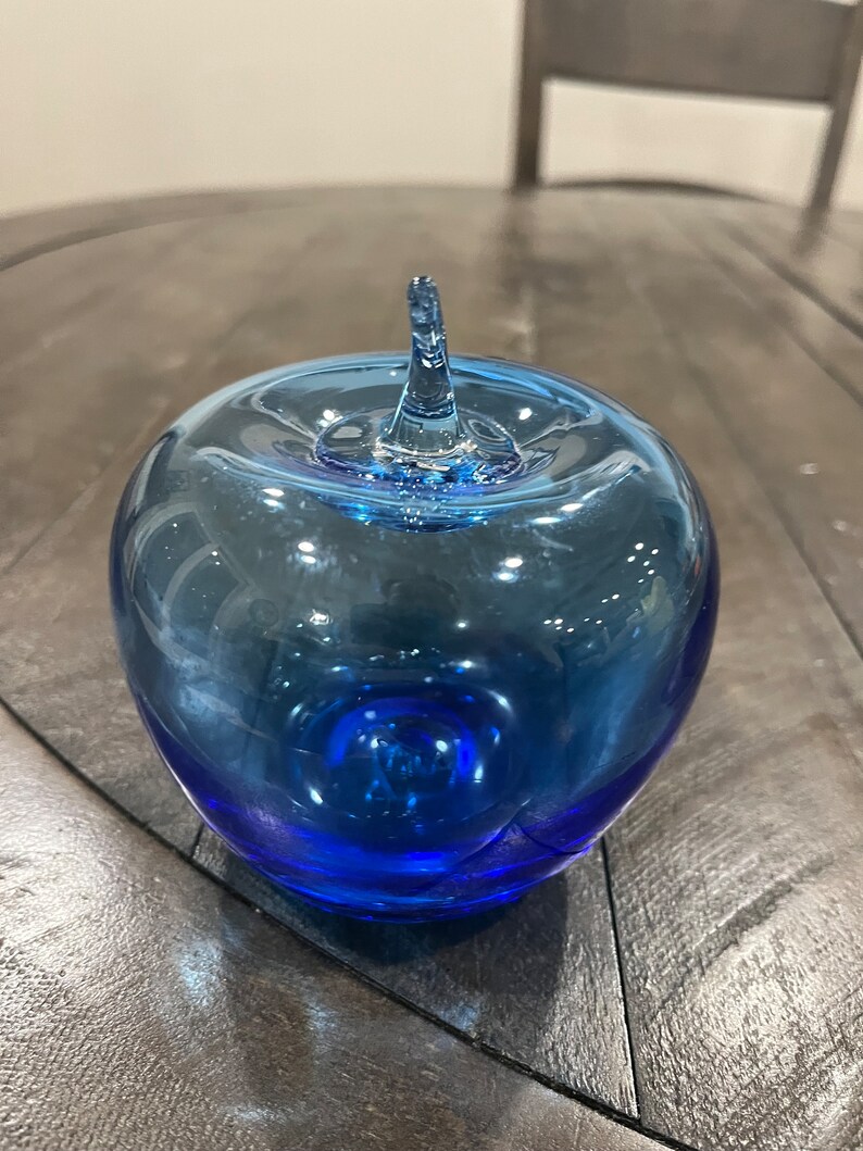 Blenko Art Glass Fruit No. 882 Azure Blue Apple With Clear Stem - Etsy