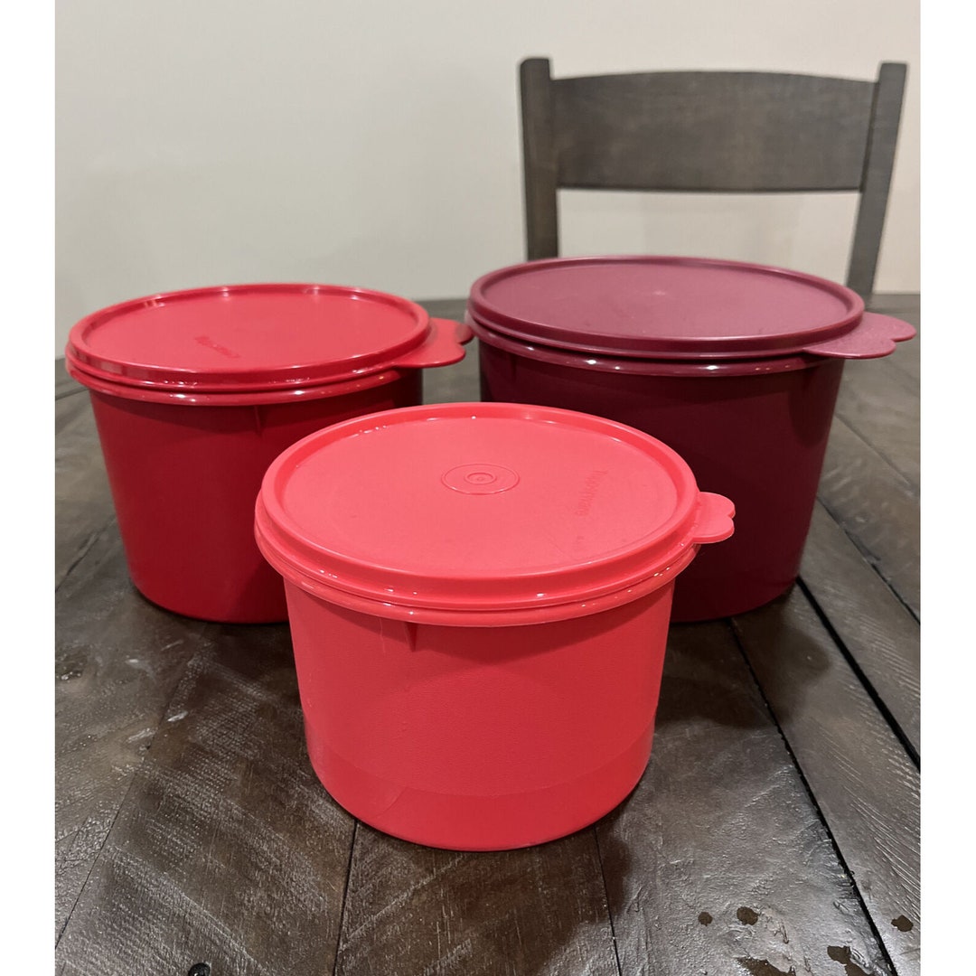 Tupperware Set of 3 Round Canisters Pink 1 Qt 263 2 Qt 264 Maroon 3 Qt ...