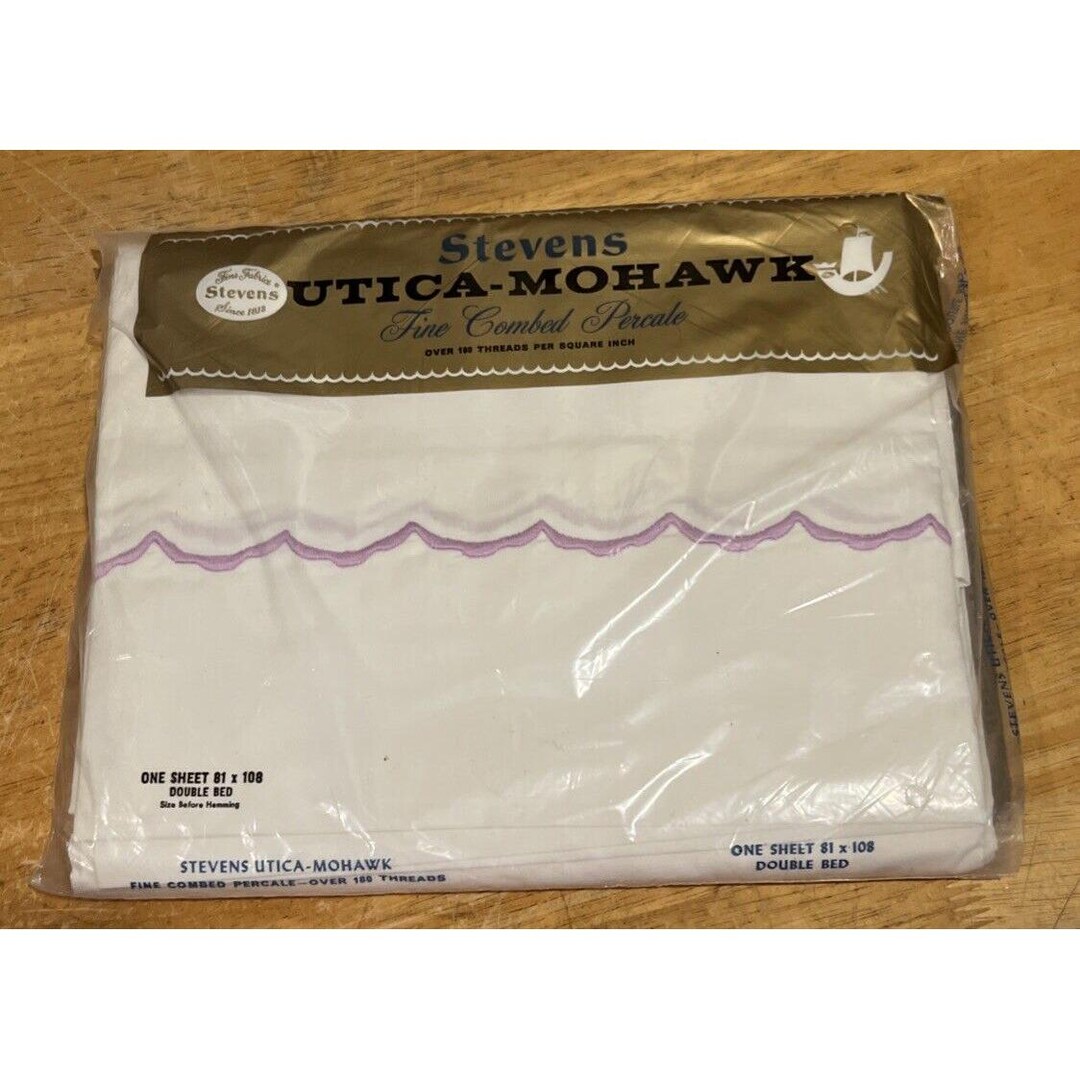 Vintage Stevens Utica Mohawk Lavender Embroidery White Cotton Double ...