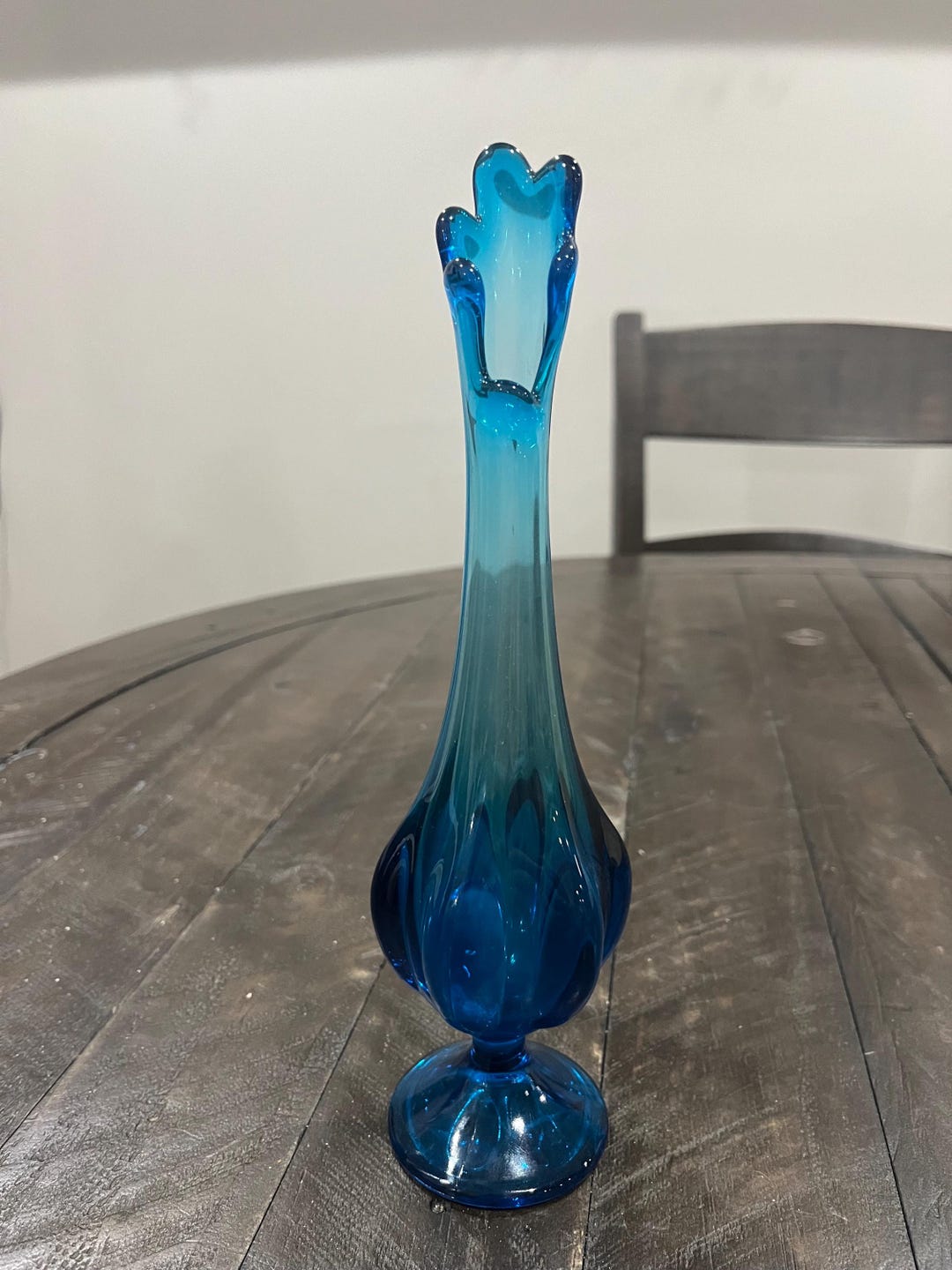 Vintage MCM Viking Glass Epic Blue Bluenique Six Petal Footed 10 Swung ...