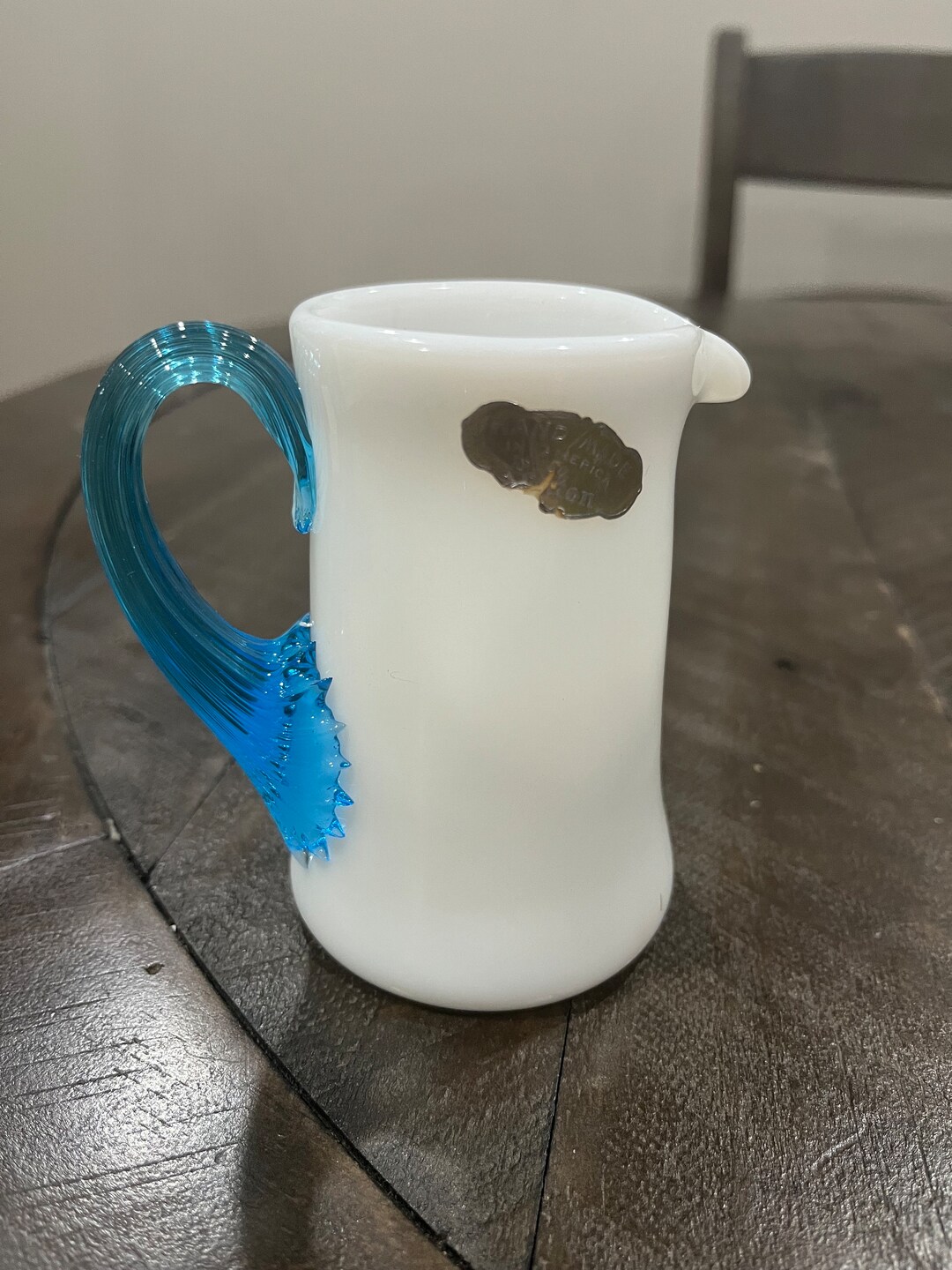 Vtg Fenton Milk Glass Aqua Blue Handled Creamer Sticker 1930s Art Glass ...