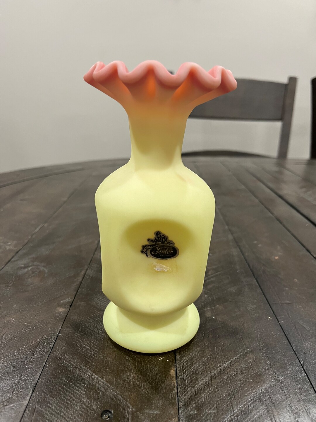 FENTON Burmese Satin Crimped Pinched Vase GLOWS Sticker Vintage - Etsy