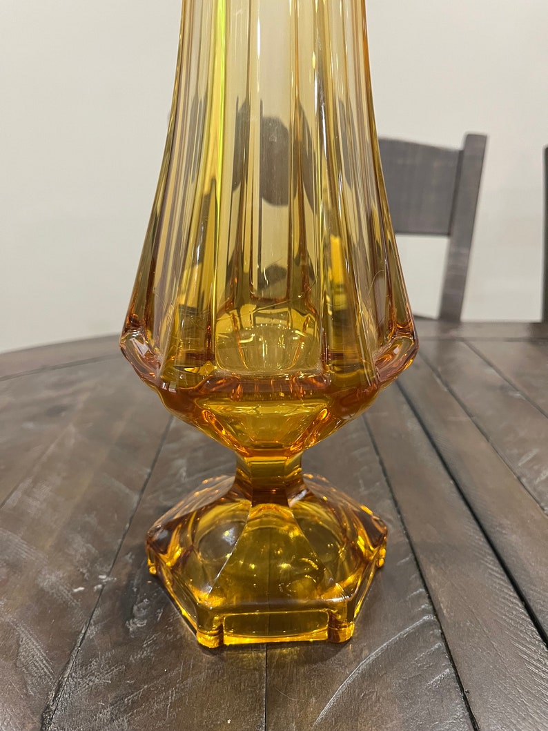 Viking Amber Glass EPIC Swung Vase 22COLUMN Ribbed Stretch 4 Base Vase ...