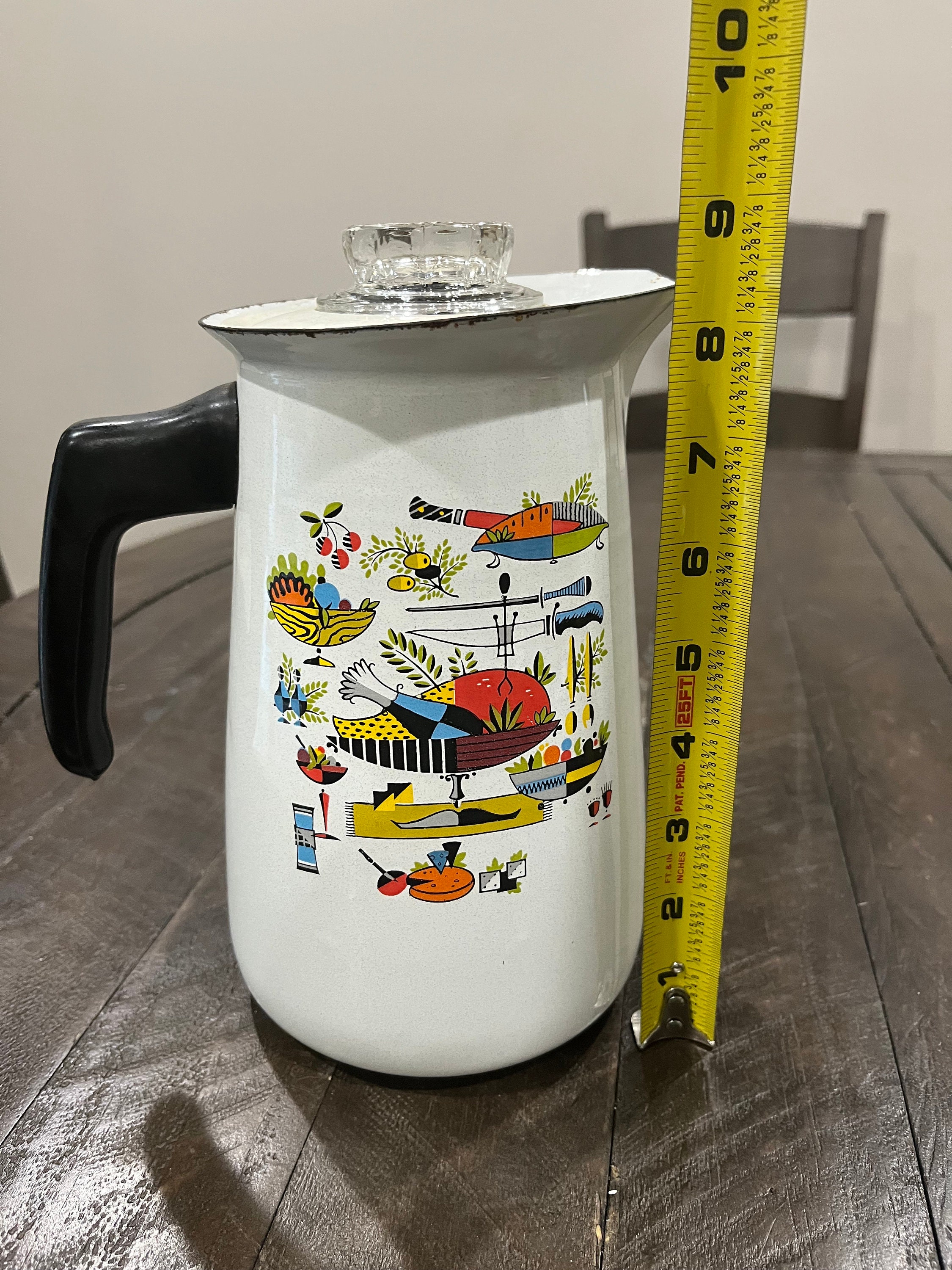 Vintage White Enamel Percolator Old Graniteware Enamelware Black Trim ...