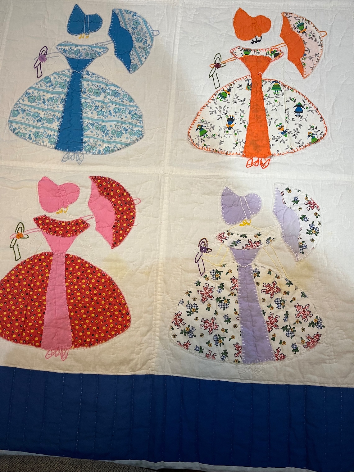 Quilt Parasol Lady Southern Belle Umbrella Sunbonnet 82" X 66" Vtg ...