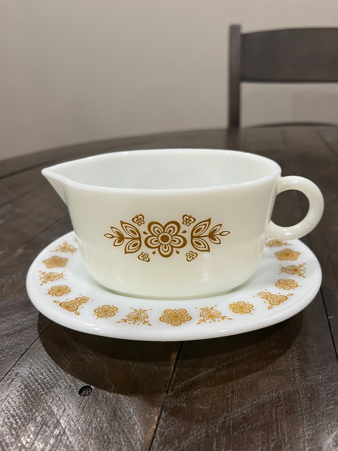 Pyrex Corelle Butterfly Gold Gravy Sauce Boat & Drip Dish Vintage 77-B ...