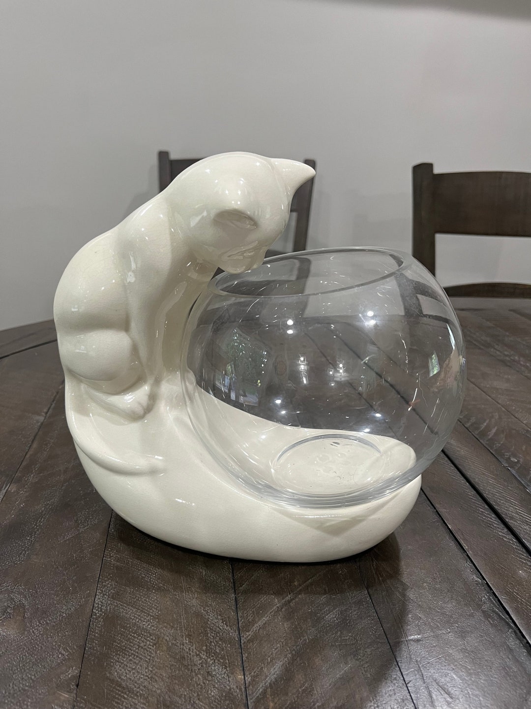 Vintage Haeger Pottery White Cat Sculpture Fish Bowl Plant - Etsy