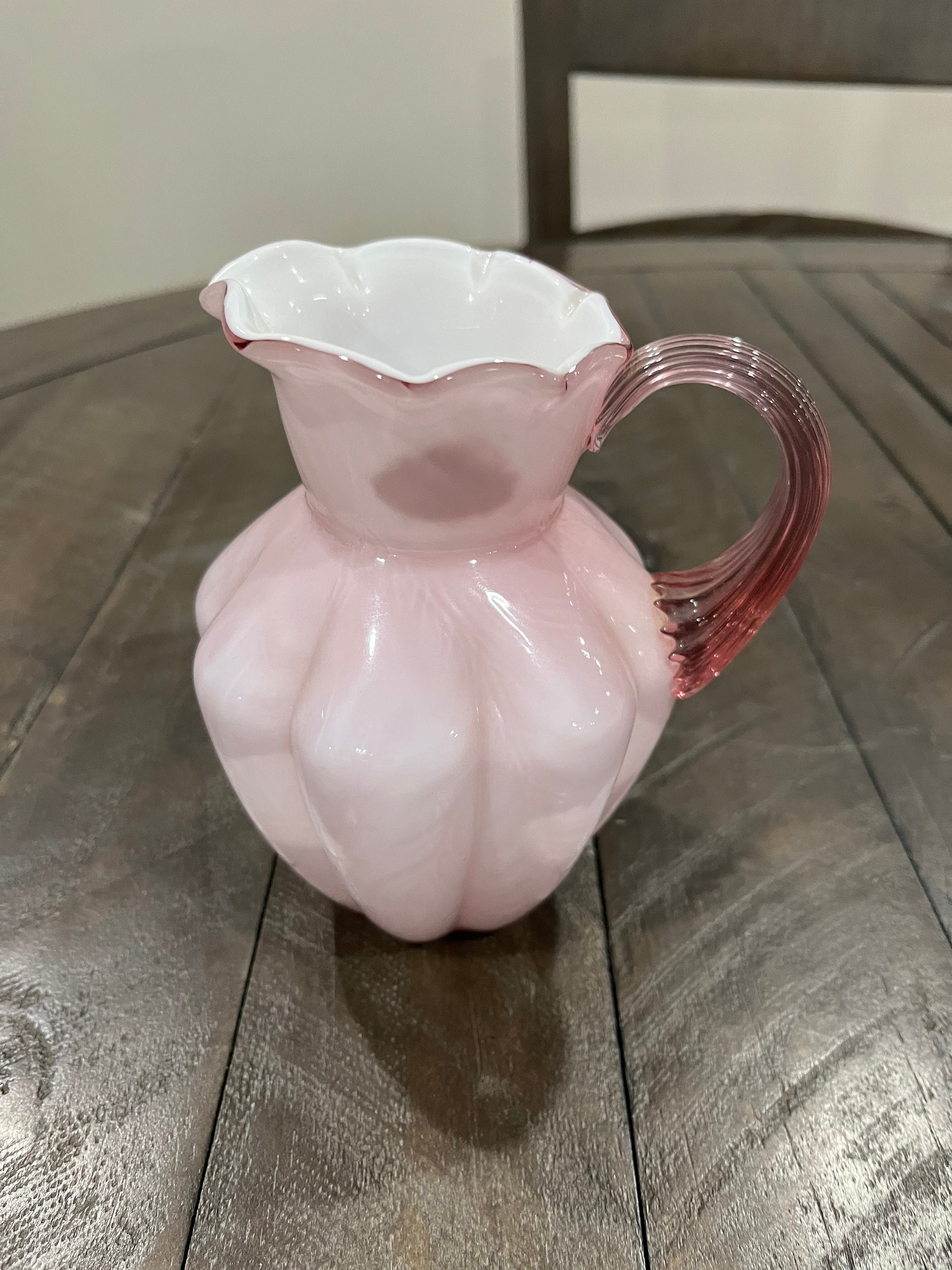 Fenton Pink Rose Overlay Cased Glass Pitcher W/ Fern Pattern With ...