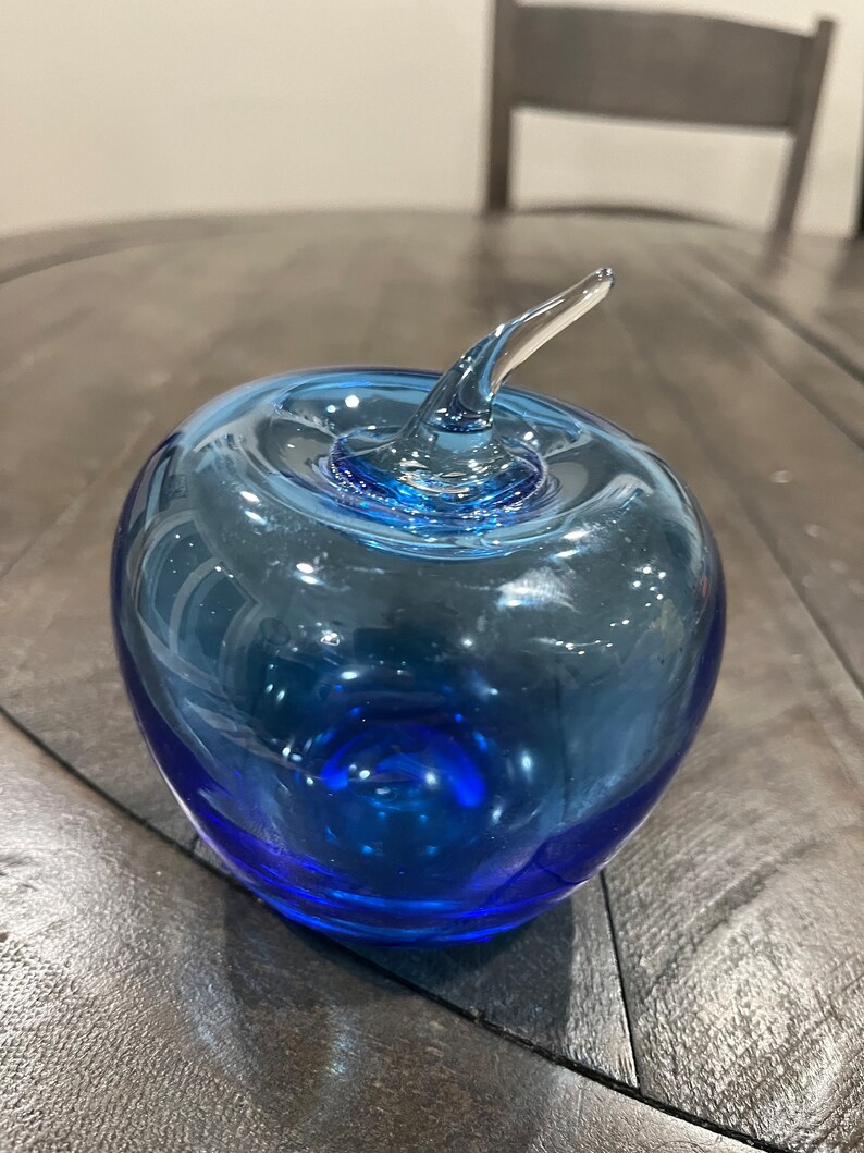 Blenko Art Glass Fruit No. 882 Azure Blue Apple With Clear Stem - Etsy