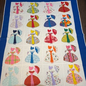 Quilt Parasol Lady Southern Belle Umbrella Sunbonnet 82" X 66" Vtg ...