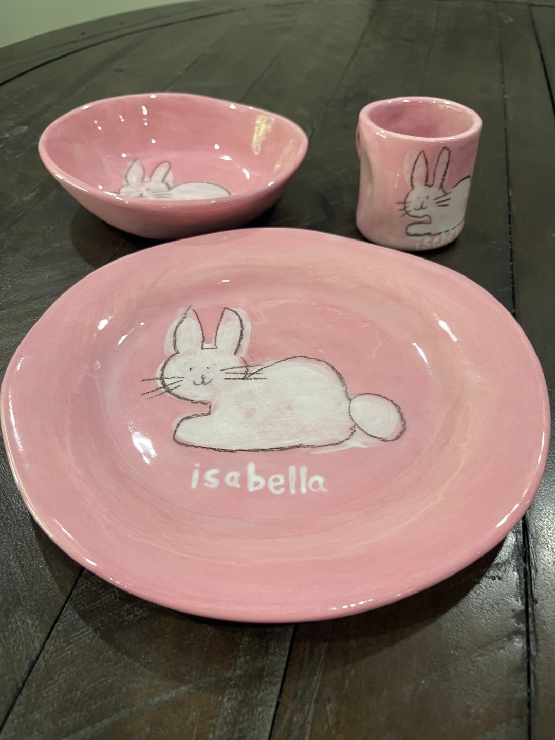 Alex Marshall Studios "isabella" Bunny Childs 3 Piece Dish Set Pink ...