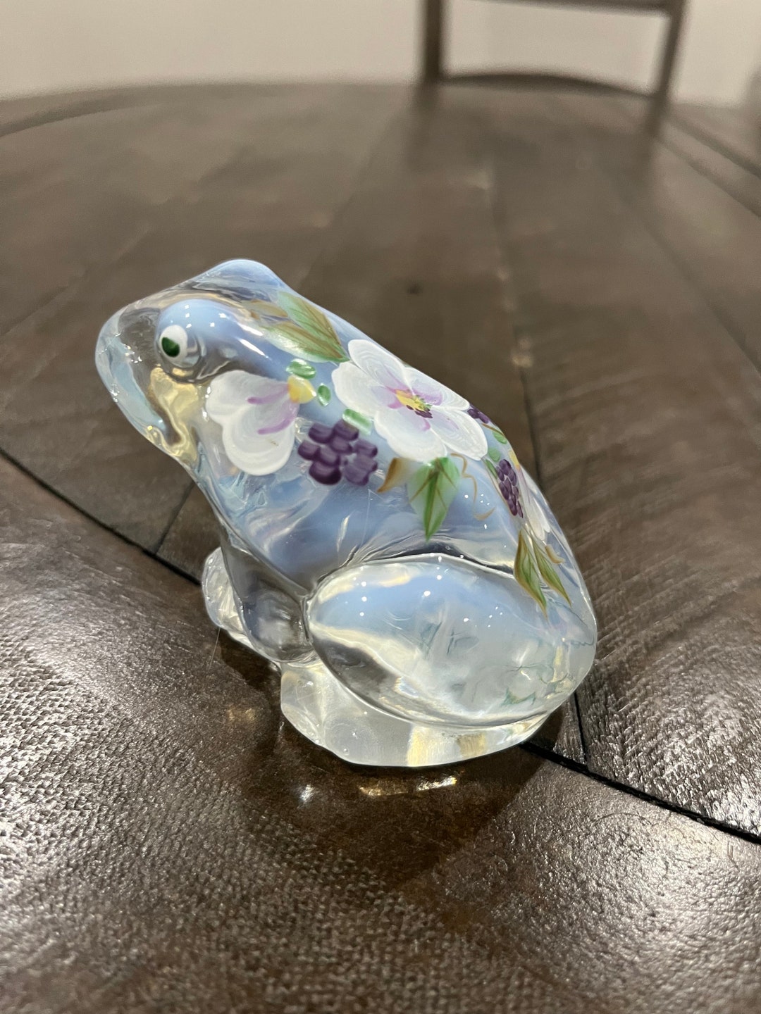Fenton Glass Clear Iridescent Frog White Flowers Hand Painted Signed ...