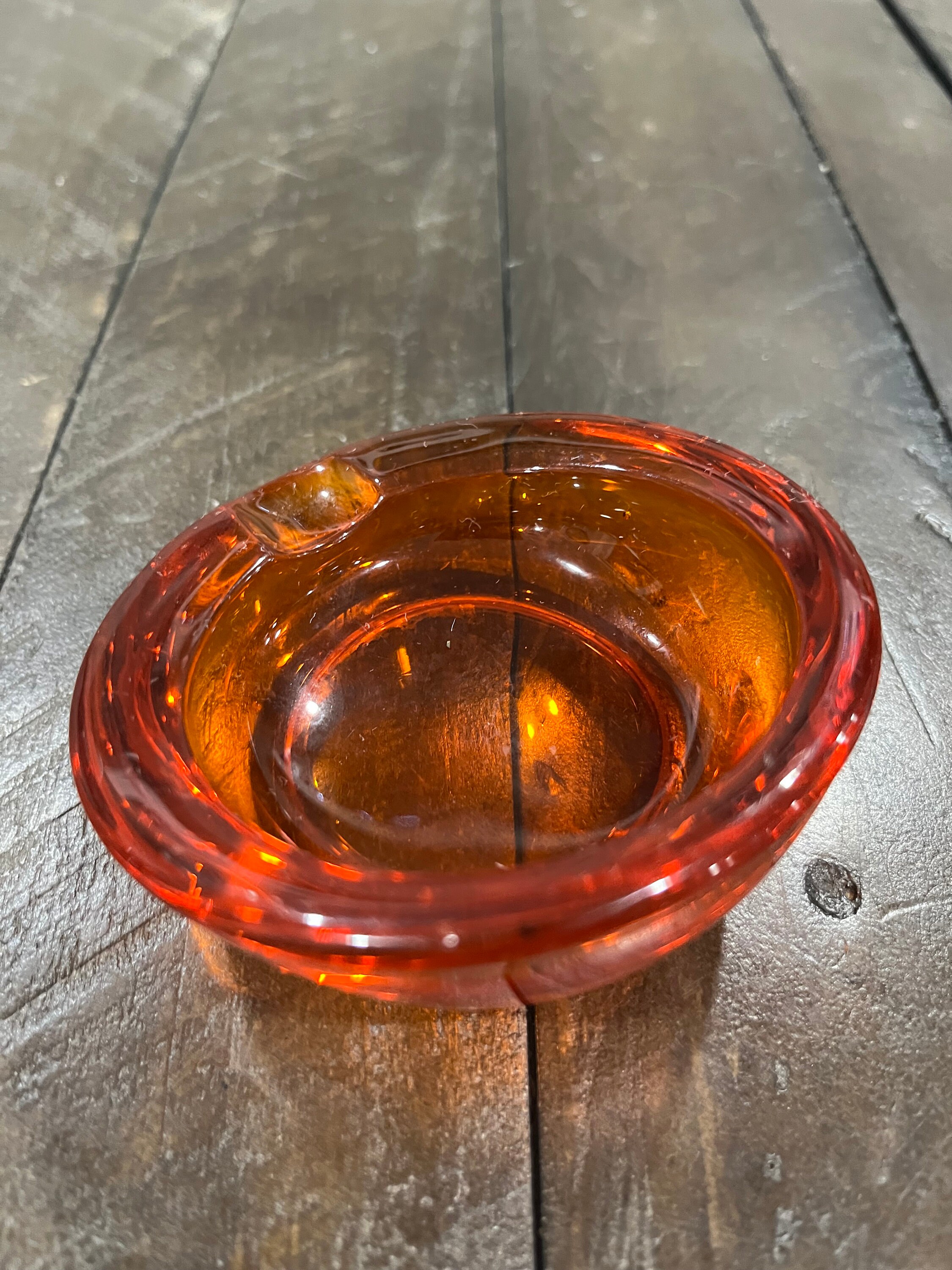 Vtg VIKING Glass Orb Eyeball Atomic Ashtray Orb Persimmon Orange 3.5 ...