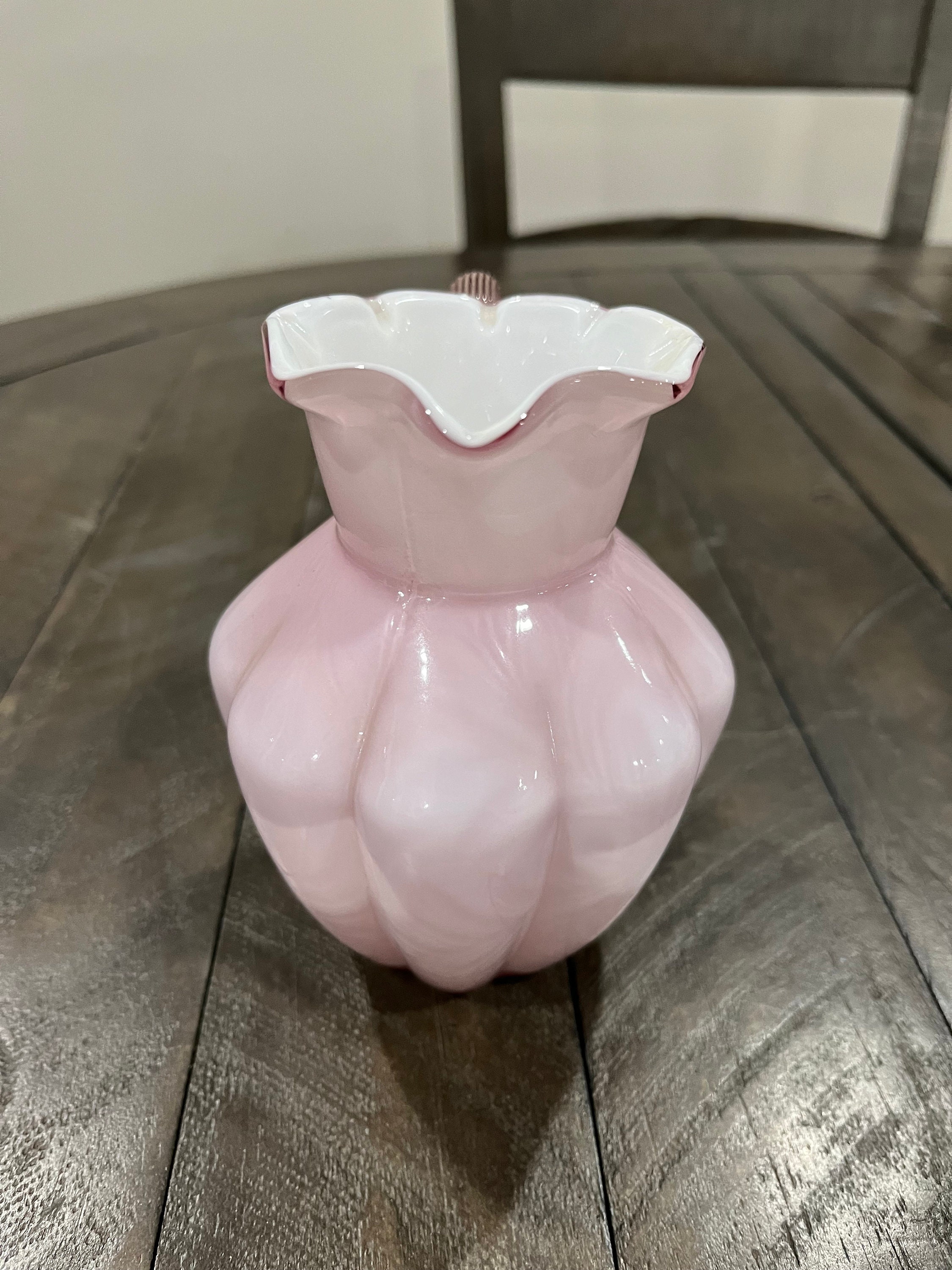 Fenton Pink Rose Overlay Cased Glass Pitcher W/ Fern Pattern With ...