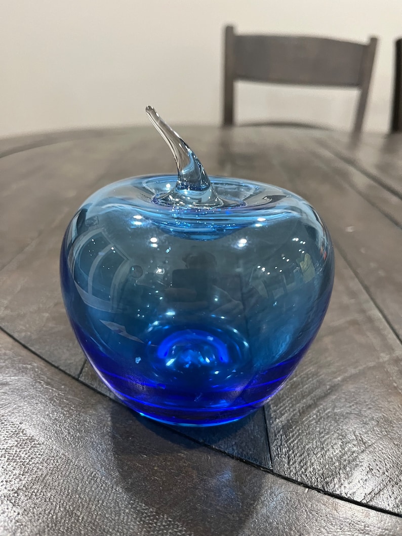 Blenko Art Glass Fruit No. 882 Azure Blue Apple With Clear Stem - Etsy