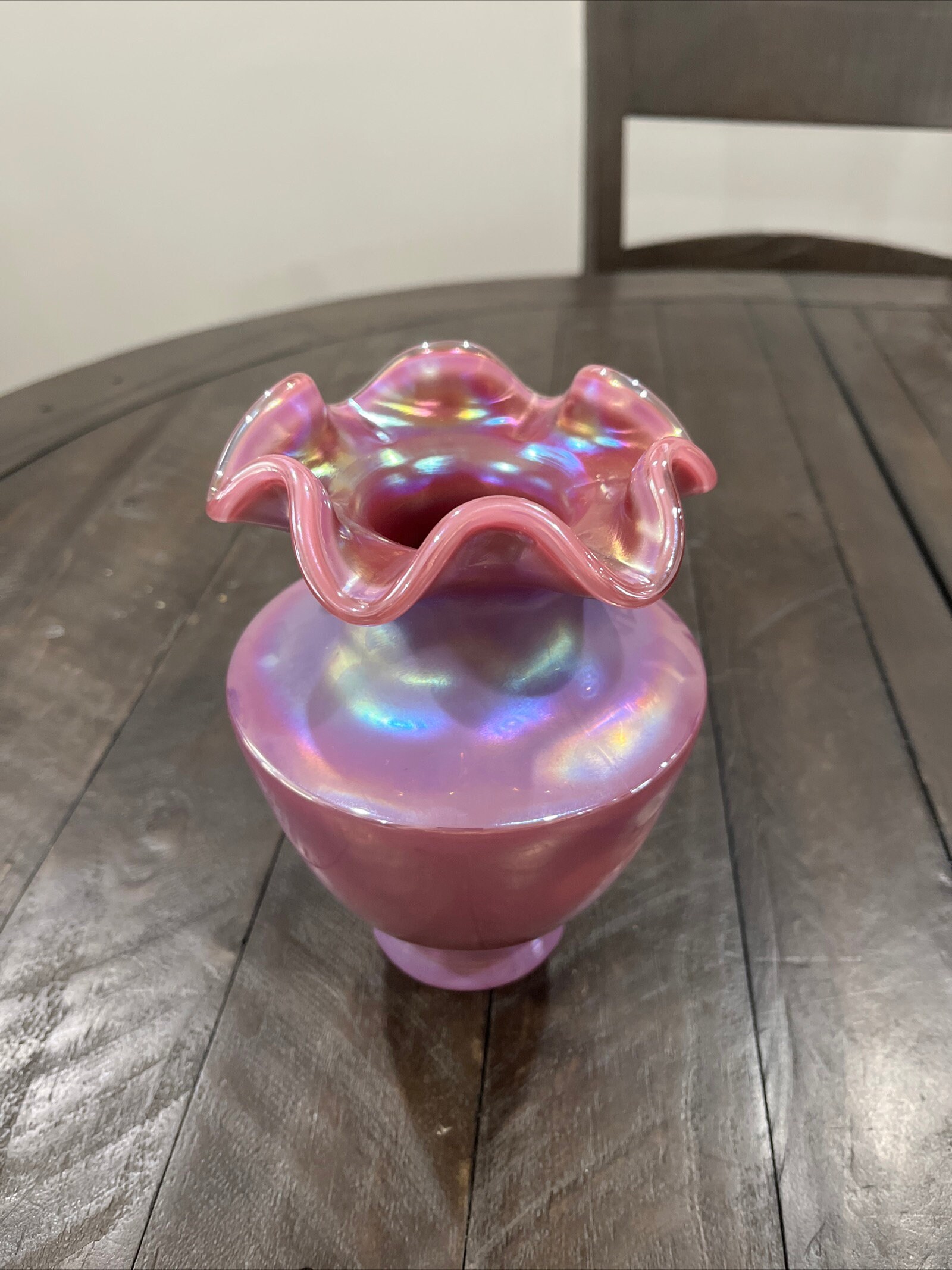 Fenton Raspberry Plum Rosalene Opalescent Iridescent Ruffled Glass Vase ...