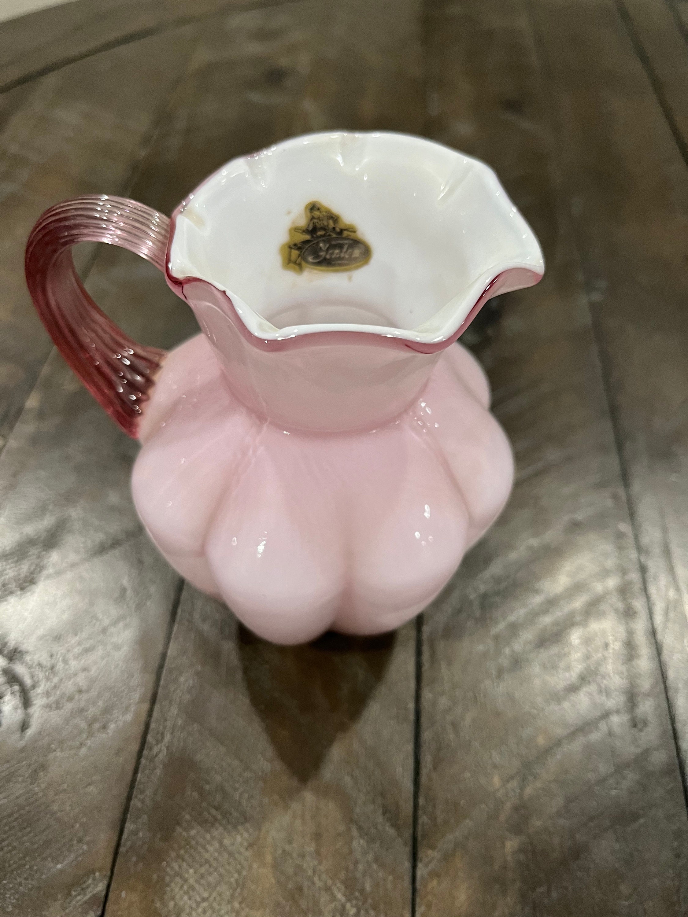 Fenton Pink Rose Overlay Cased Glass Pitcher W/ Fern Pattern With ...