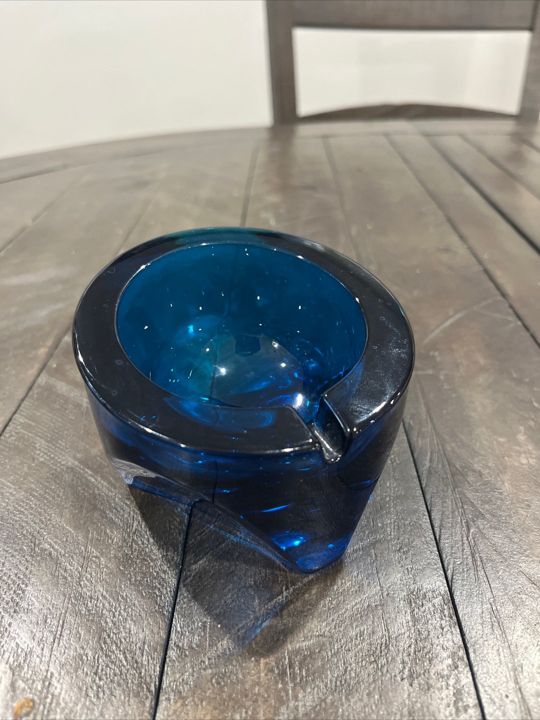 Viking Glass Bluenique Blue Diamond Base Ashtray Orb MCM Tripod - Etsy