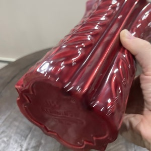 Vtg Red Wing Pottery Vase Leaf Pattern 1155 Art Deco Dark Red USA Chip ...