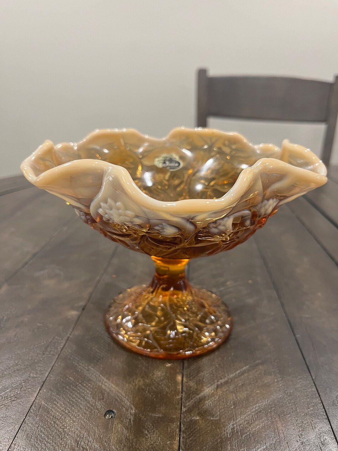 Fenton Cameo Opalescent Water Lily Compote Chocolate Brown Sticker - Etsy