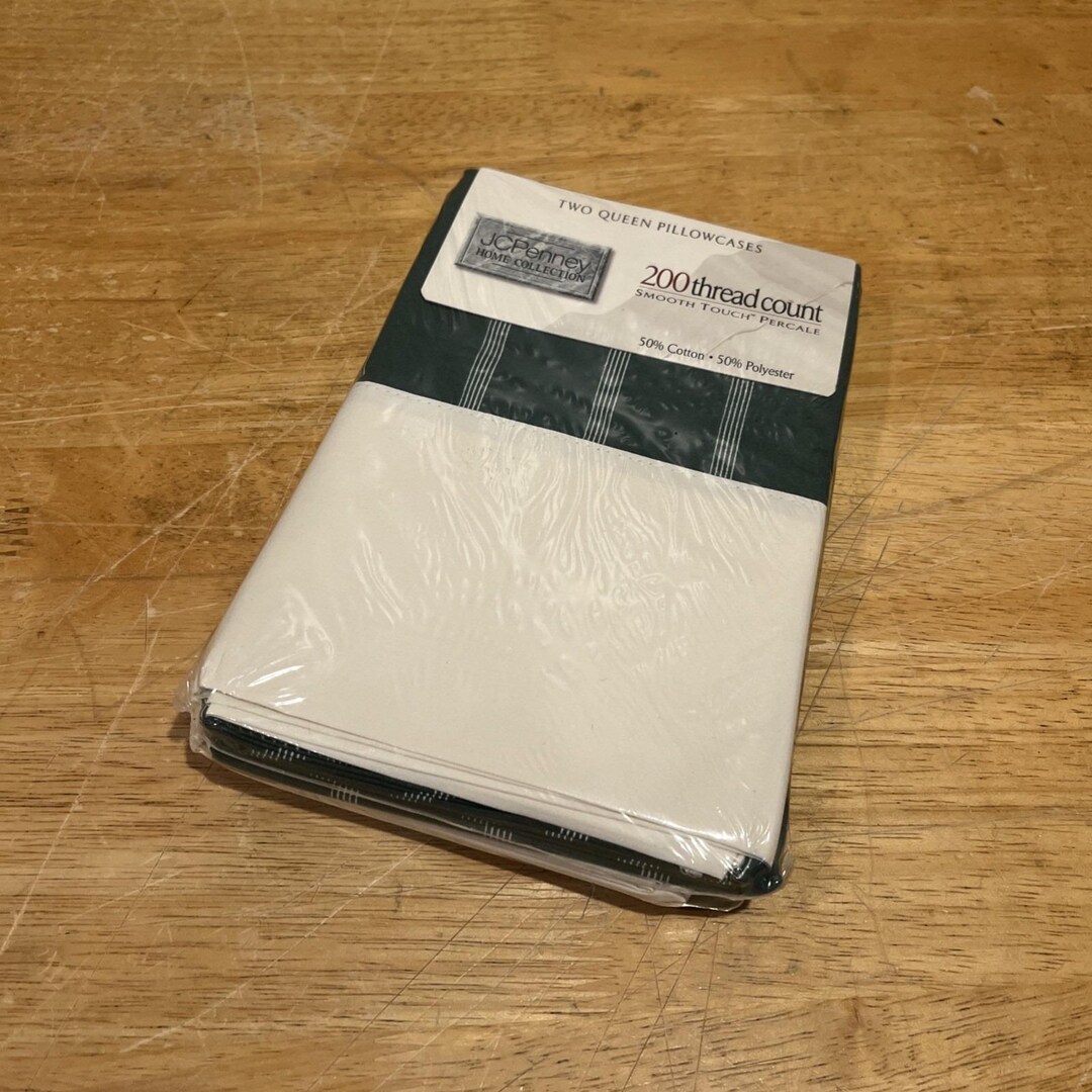Vtg JC Penney Home Collection (2) Pillowcases Forest Green Striped 200 ...