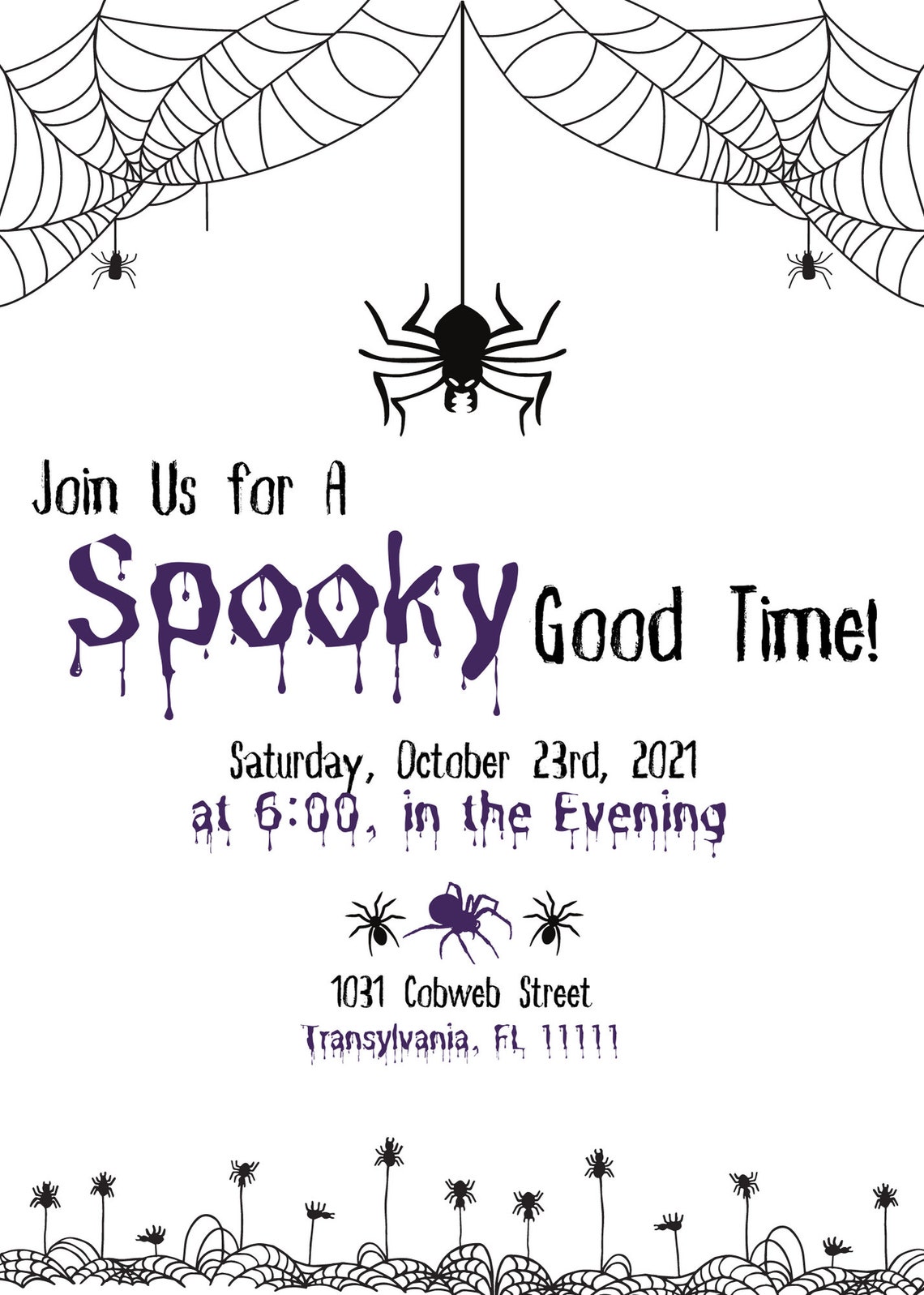 Spooky Good Time Invitation - Spider Halloween Invitation - Digital ...