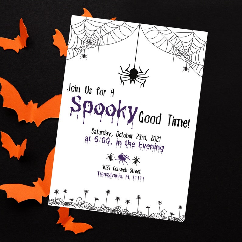 Spooky Good Time Invitation - Spider Halloween Invitation - Digital ...