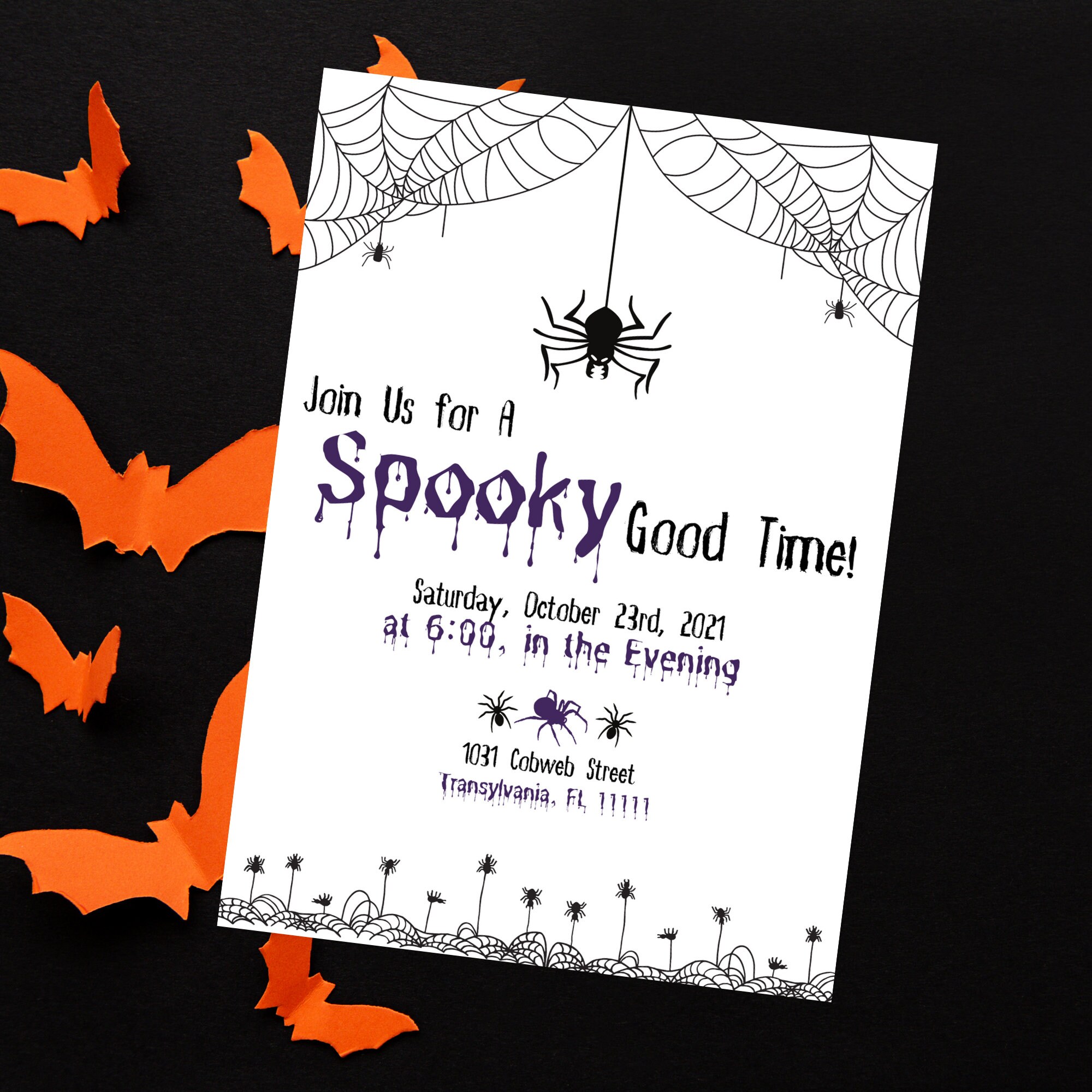 Spooky Good Time Invitation - Spider Halloween Invitation - Digital ...