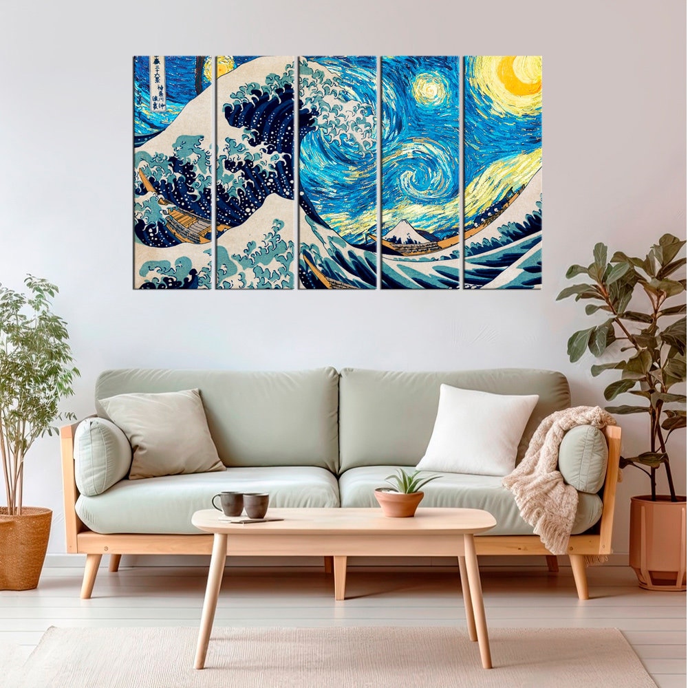 Starry Night Great Wave of Kanagawa Wall Art, Vincent Van Gogh ...