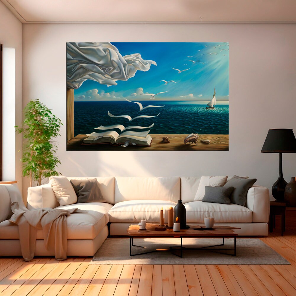 Salvador Dali Reproduction Canvas Wall Art Wave Book Framed Painting ...