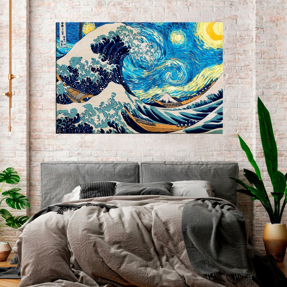 Starry Night Great Wave of Kanagawa Wall Art, Vincent Van Gogh ...