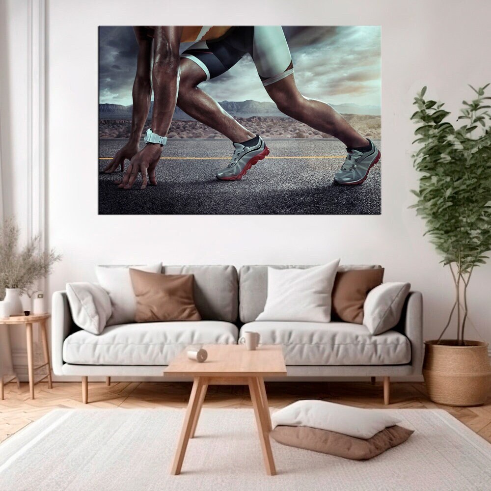 Framed Canvas Runner Sports Athletes Modern Art, Sport Running Marathon ...