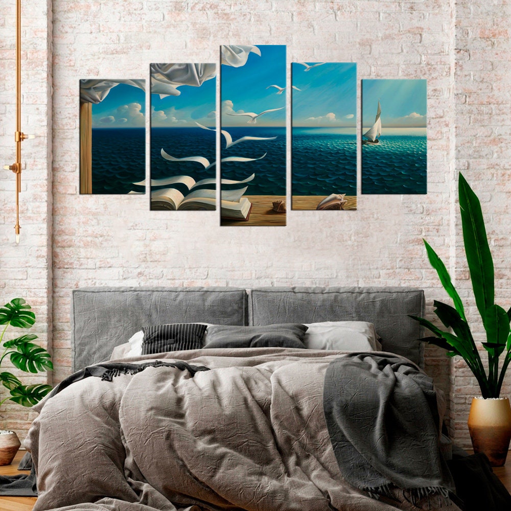 Salvador Dali Reproduction Canvas Wall Art Wave Book Framed Painting ...