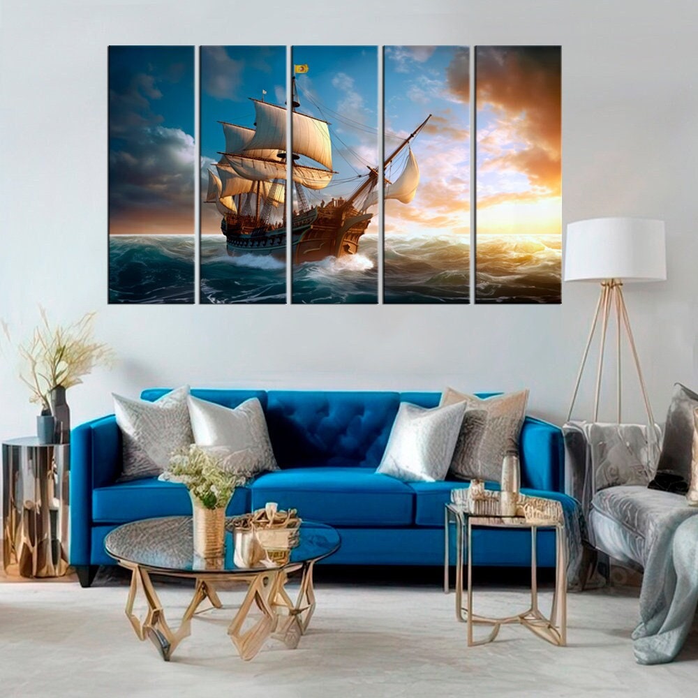 Pirate Ship Sailboat Spanish Galleon, Nautical Wall Decor, Abstract ...