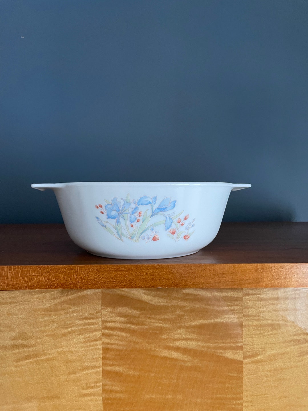 Vintage Pyrex Blue Iris Floral Casserole Dish 9 With Handles Made in ...