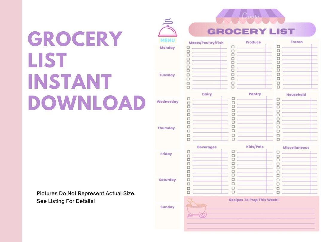 Grocery Shopping List With Categories Printable Downloadable ...