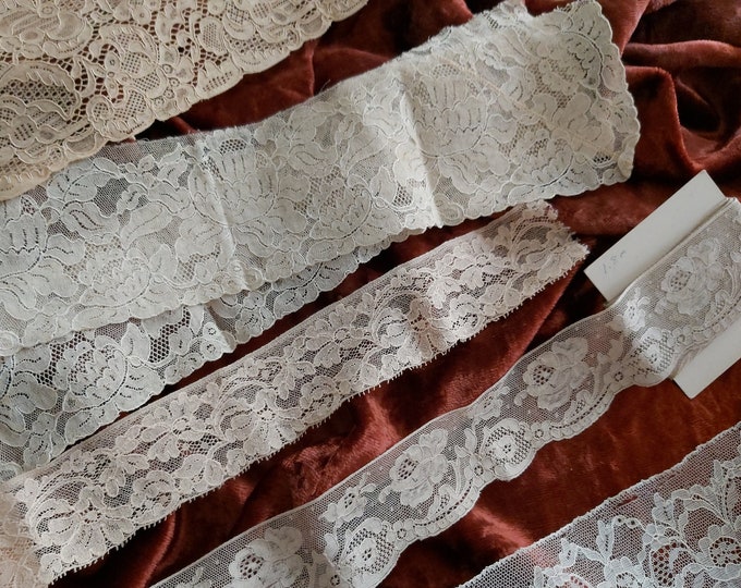 A Bundle of Antique French Lace Pieces - Alençon Type Lace of Various ...