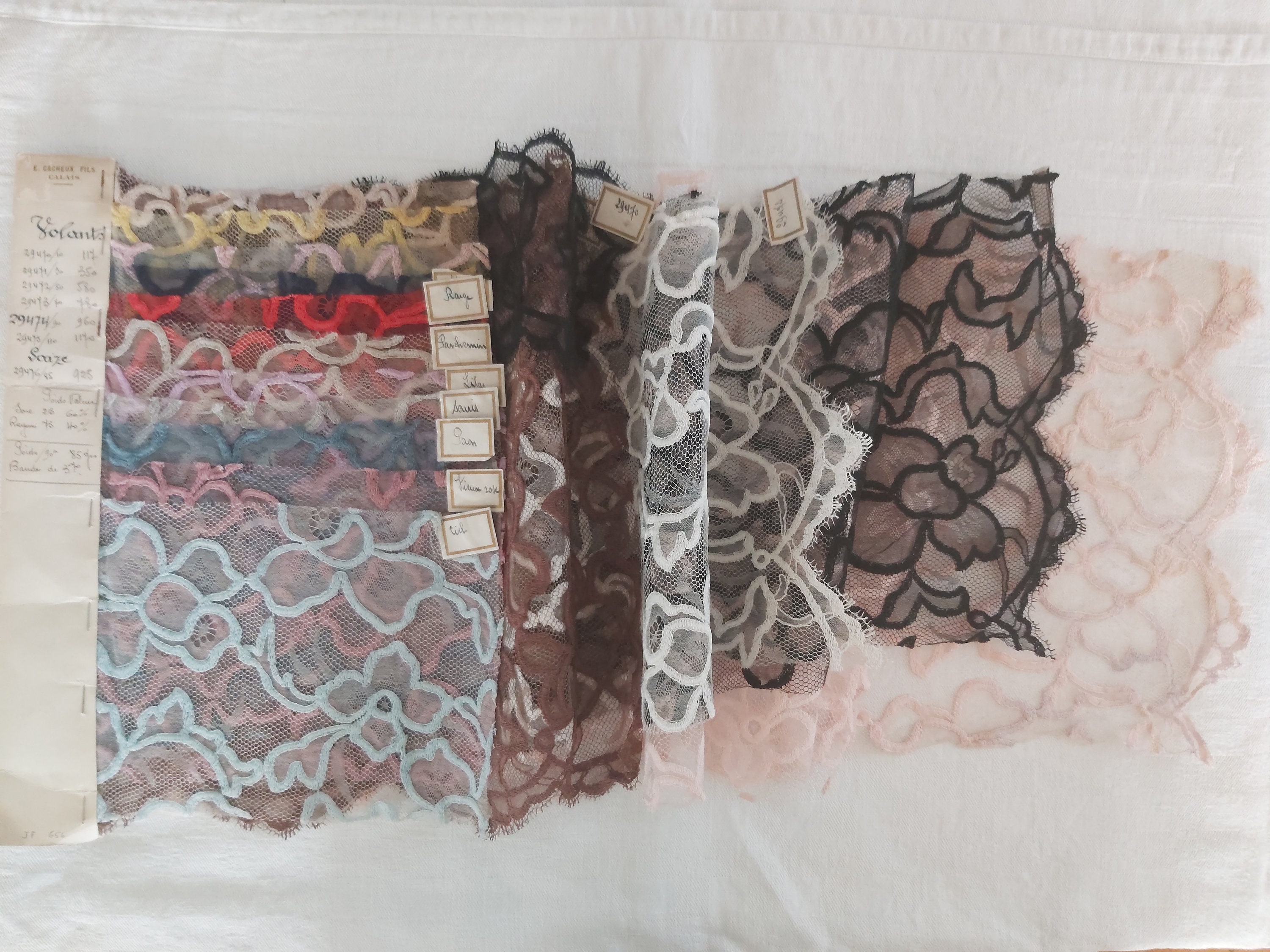 Vintage French Lace Fabric. Haute-couture Lace Swatches of Various ...