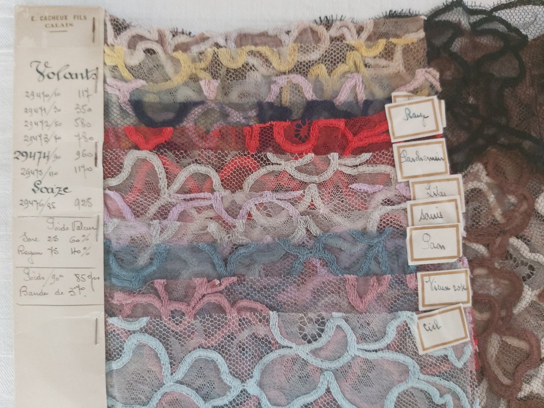 Vintage French Lace Fabric. Haute-couture - Lace Swatches of Various ...