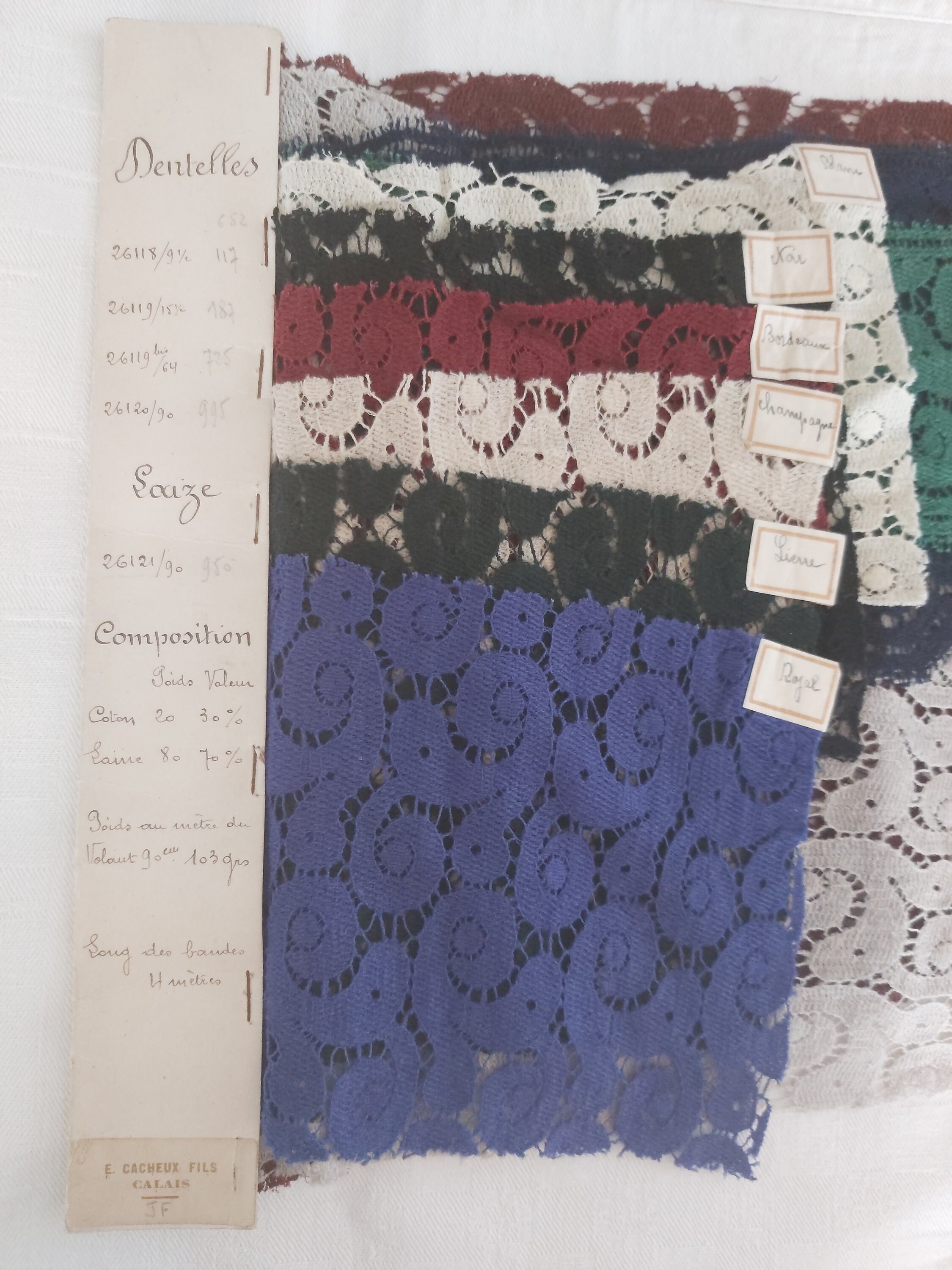 Vintage French Wool Lace Fabric Swatches. Various Sizes in Their ...