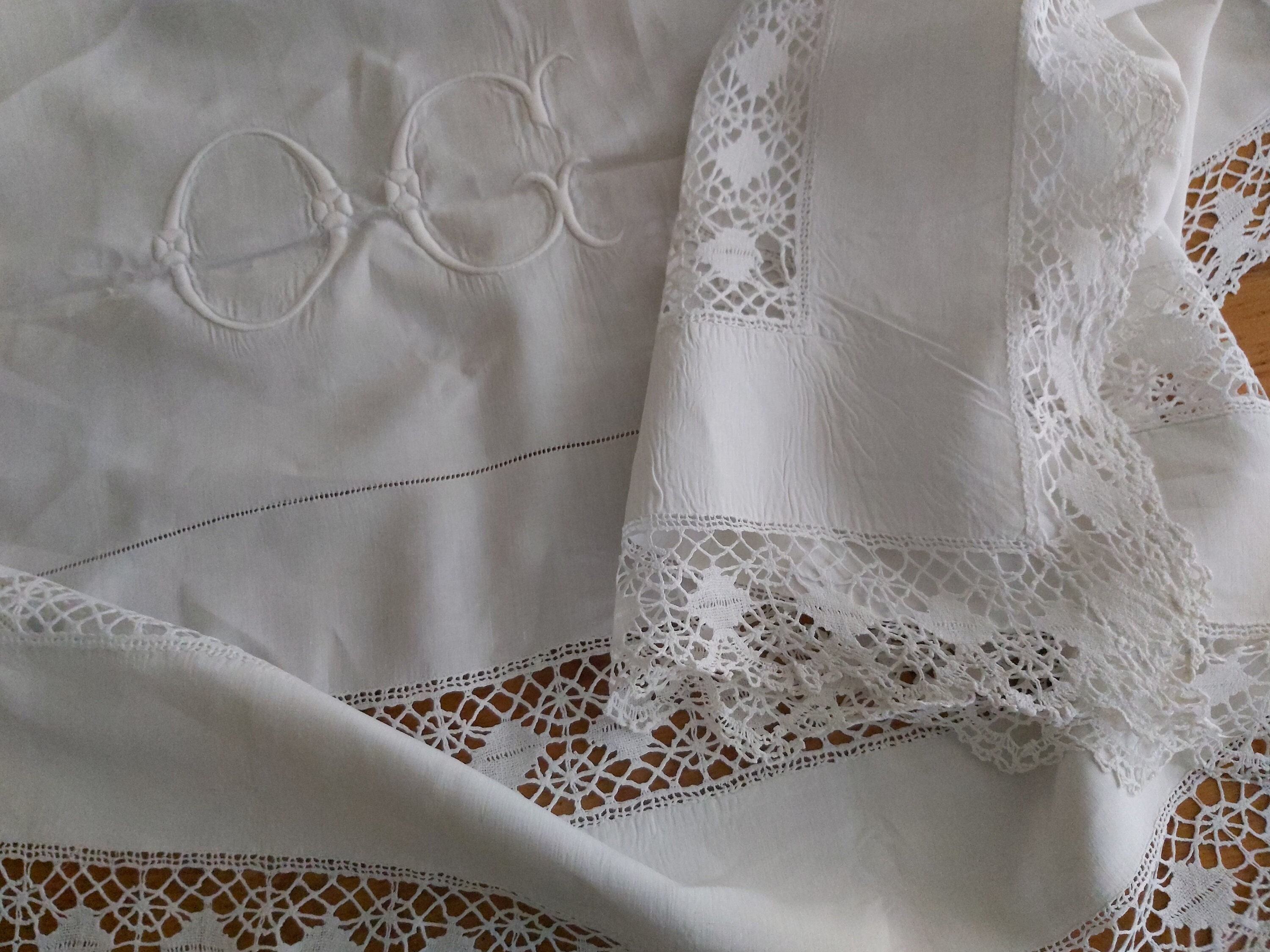 7 Metres of Handmade Lace on an Embroidered Monogram Panel of Pure ...