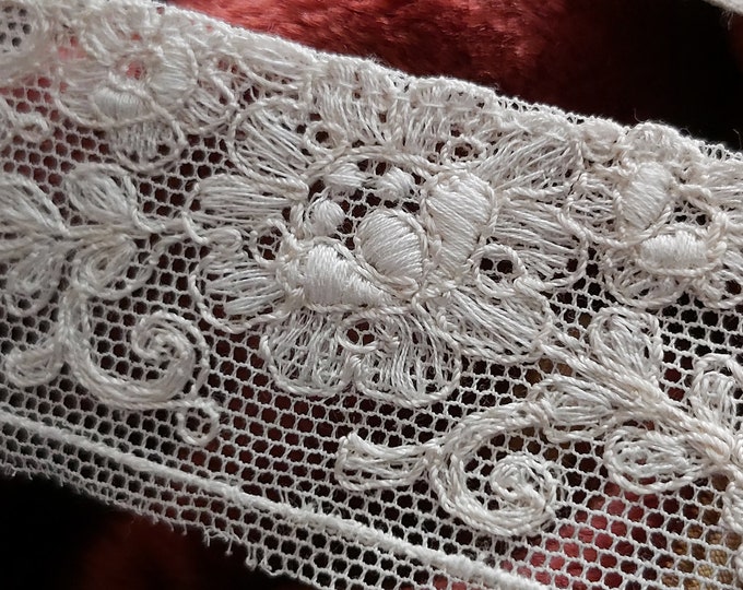 A 194 Cm Length of Extremely Pretty Antique French Embroidered Tulle ...