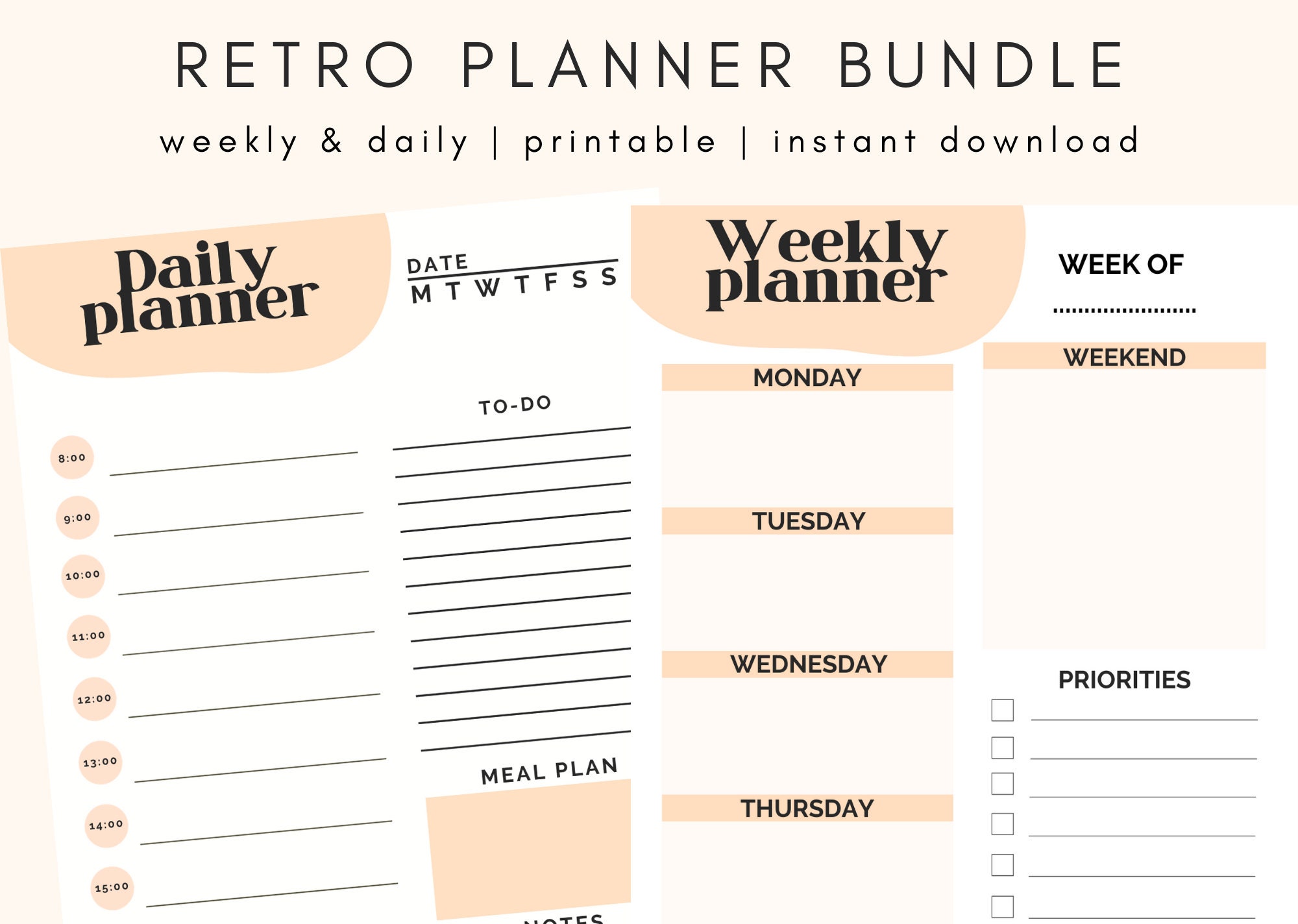 Planner Bundle Daily & Weekly Fun Retro Planner Inserts - Etsy