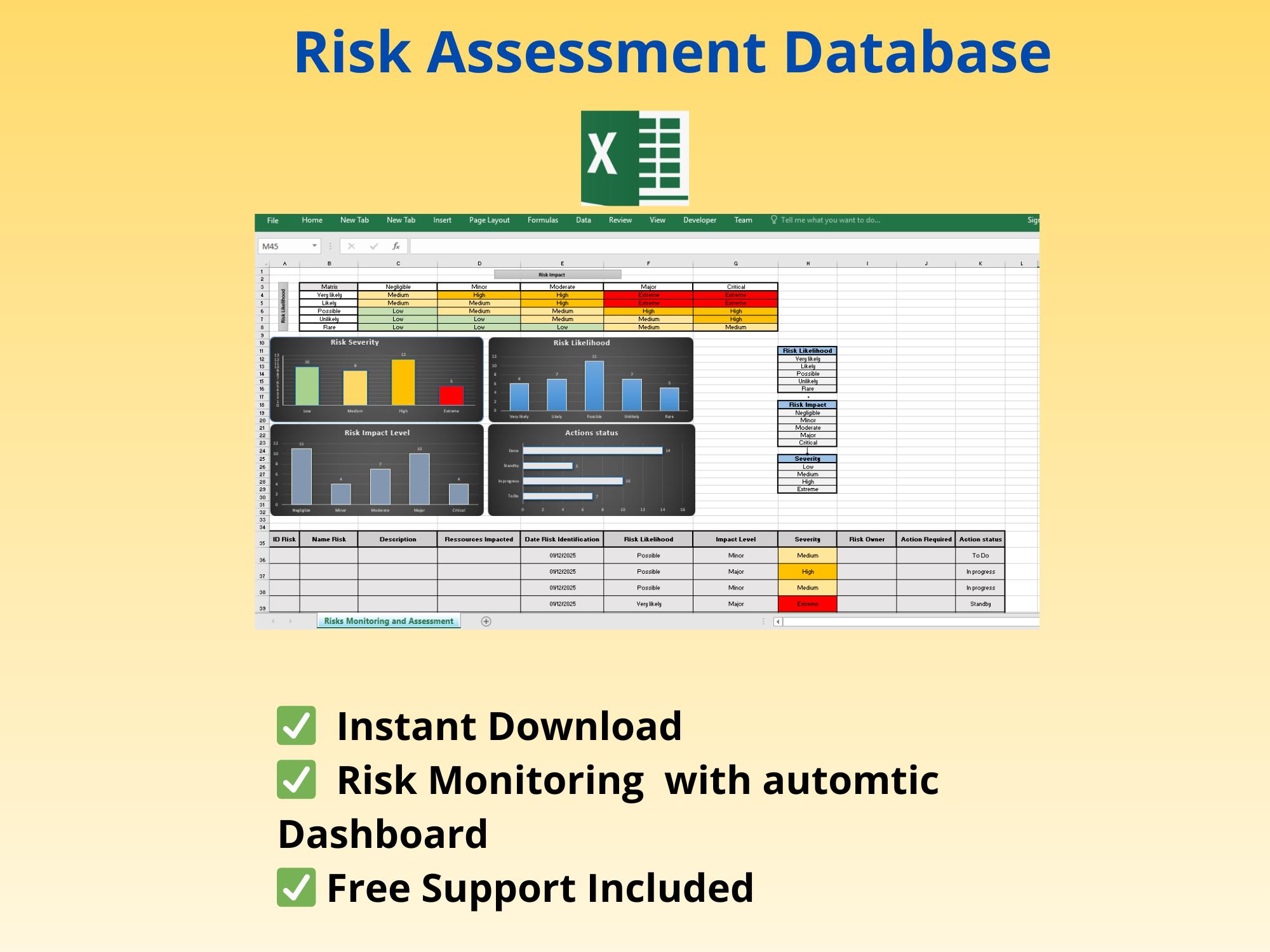 Risk Assessment & Monitoring Excel Template | Risk Matrix Tracking ...