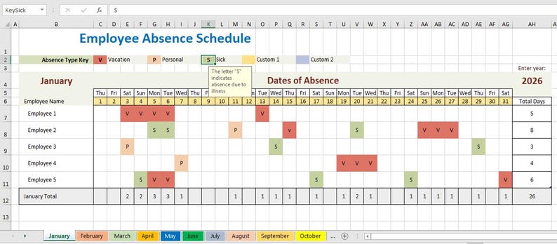 Employee Absence Schedule | Point Tracker | Editable Excel Template ...