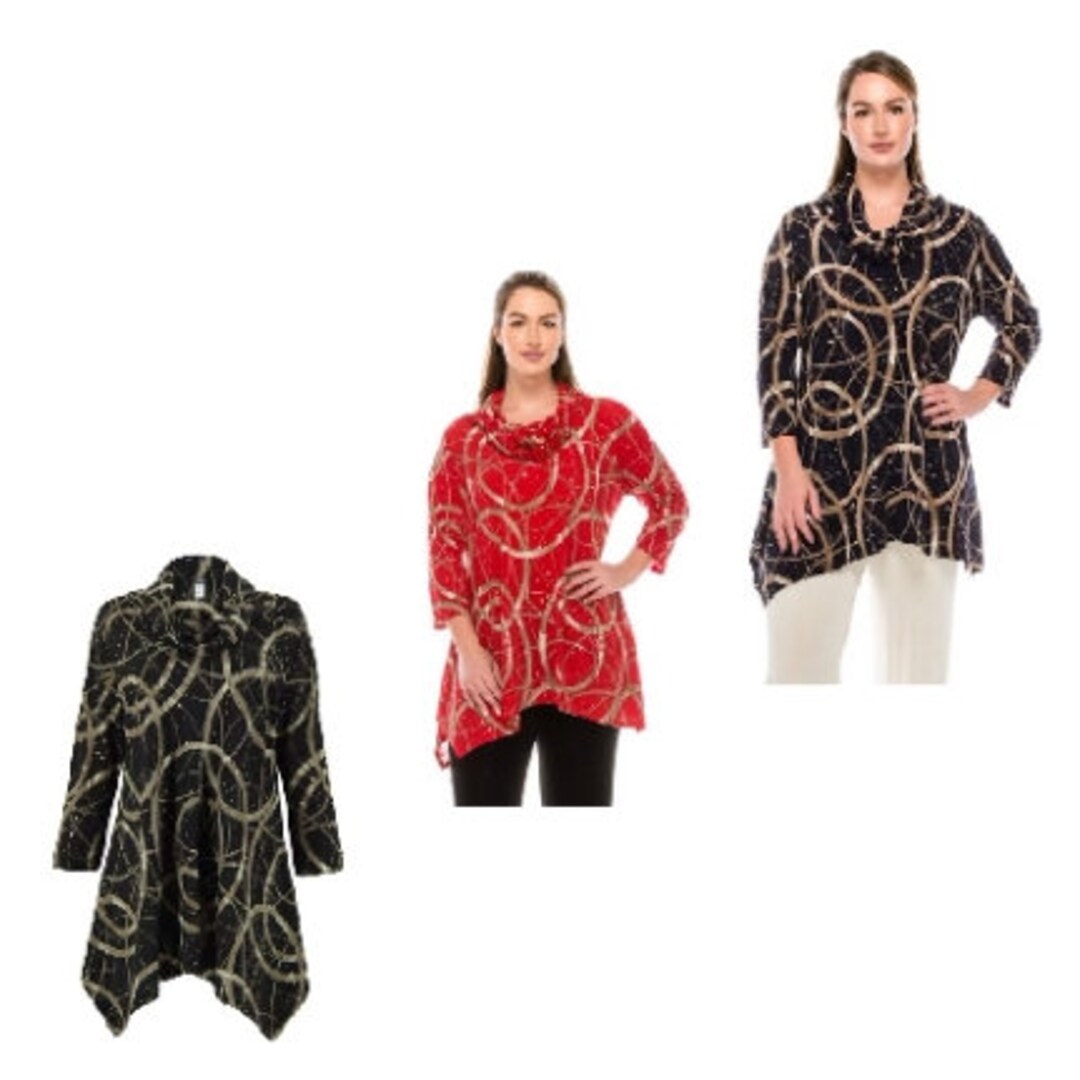 3/4 Sleeve Cowl-neck Sharkbite Gold Foil Top - Etsy