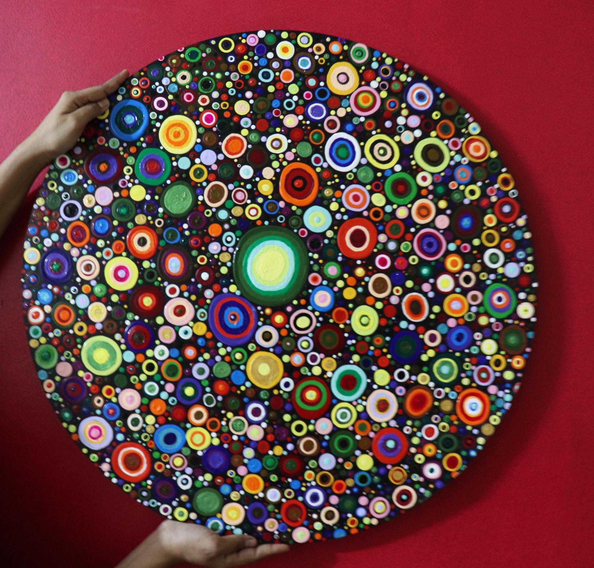 Handmade Colorful Dot Art on 24 Inch Round MDF, Wall Hanging Decor ...